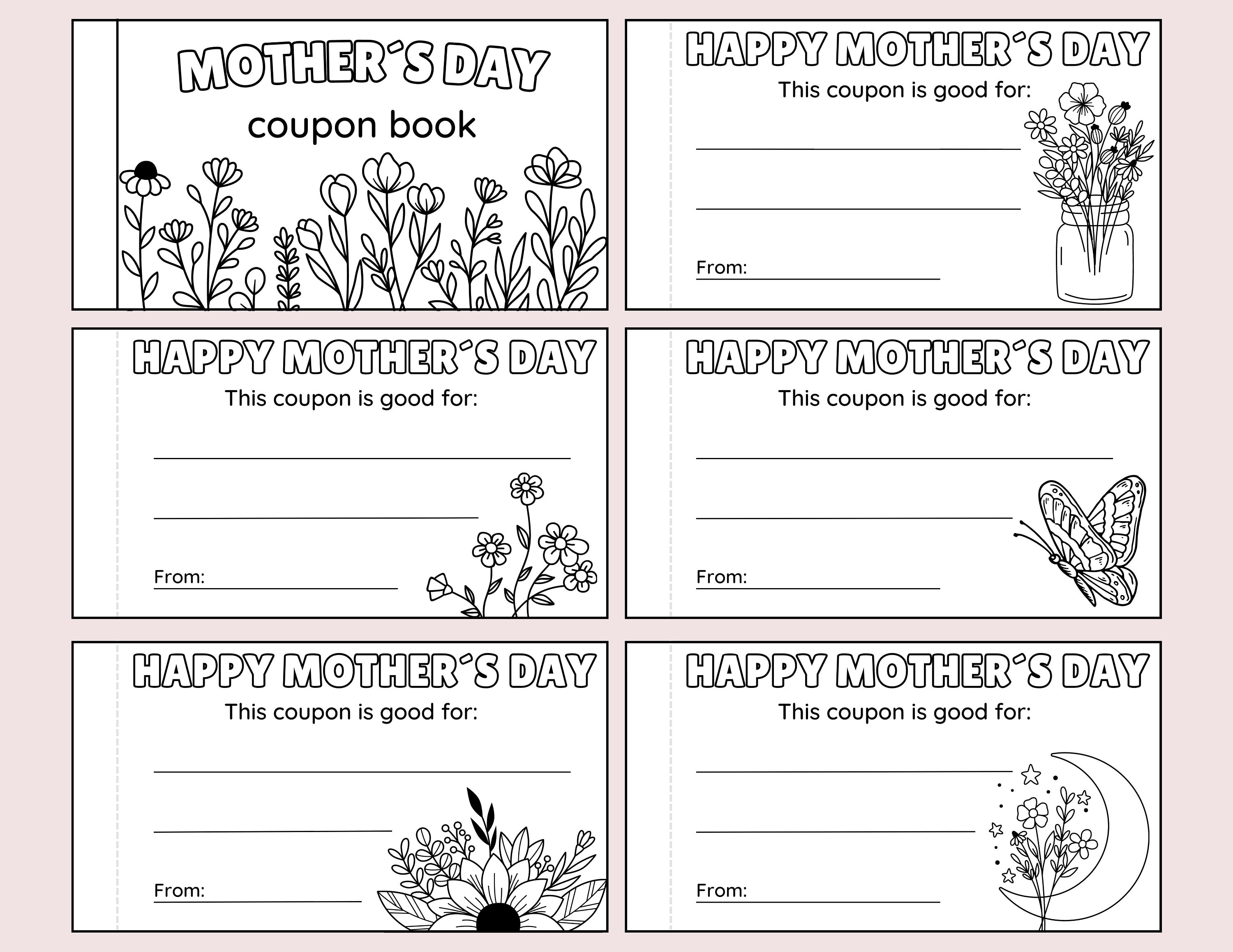 Mother's Day Coupon Book Printable Kids Children Mom Gift Coloring Page ...