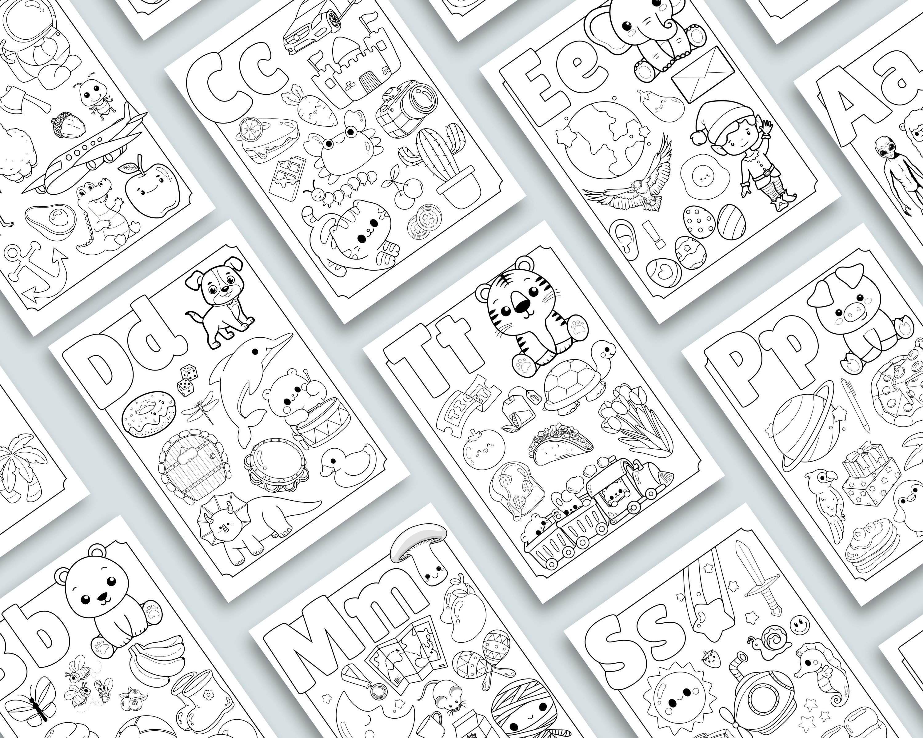 Cute Alphabet Coloring Pages: A-Z Printable Worksheets (PDF) - Etsy