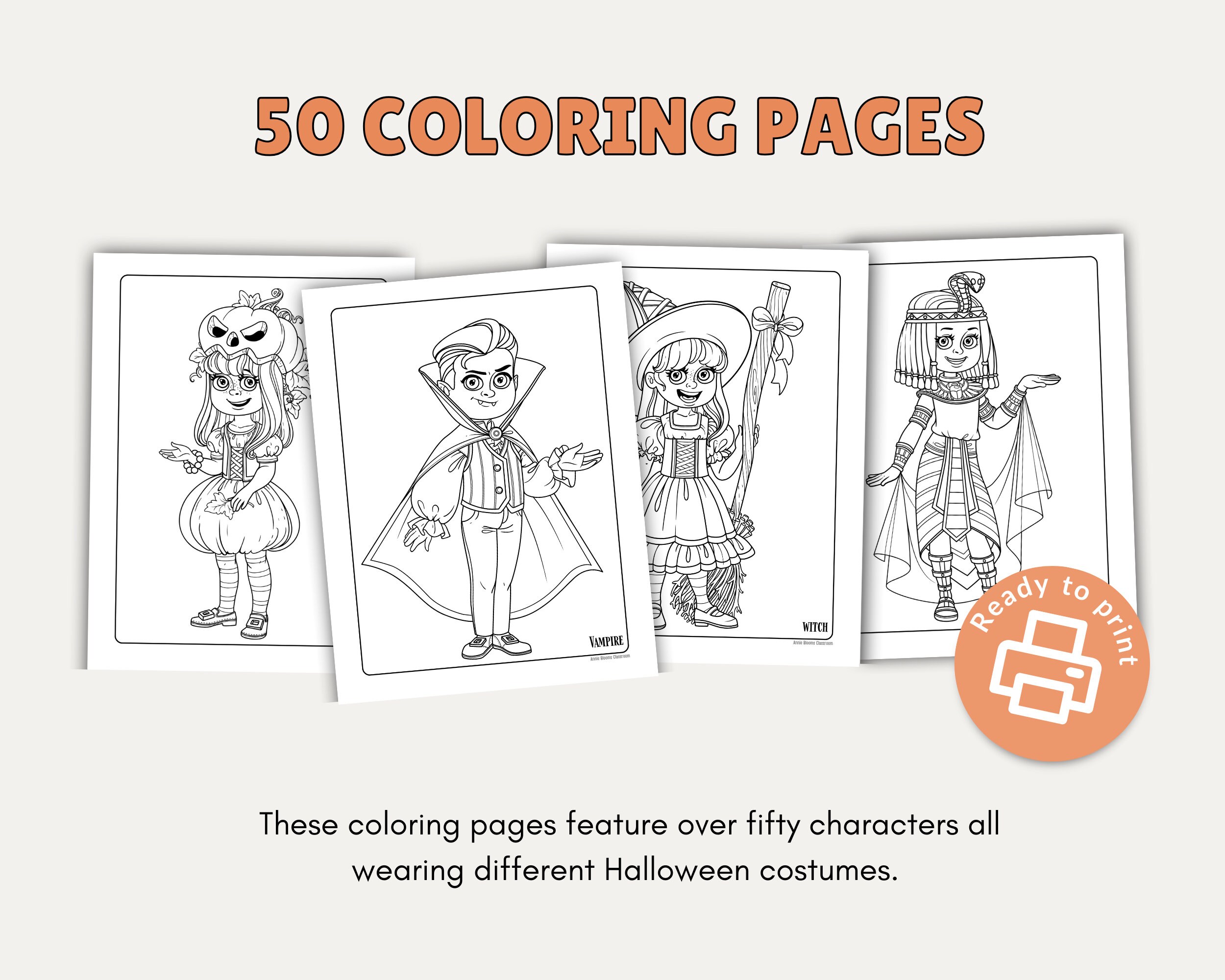 Halloween Coloring Pages for Kids and Adults, 50 Pages Digital Carnival ...