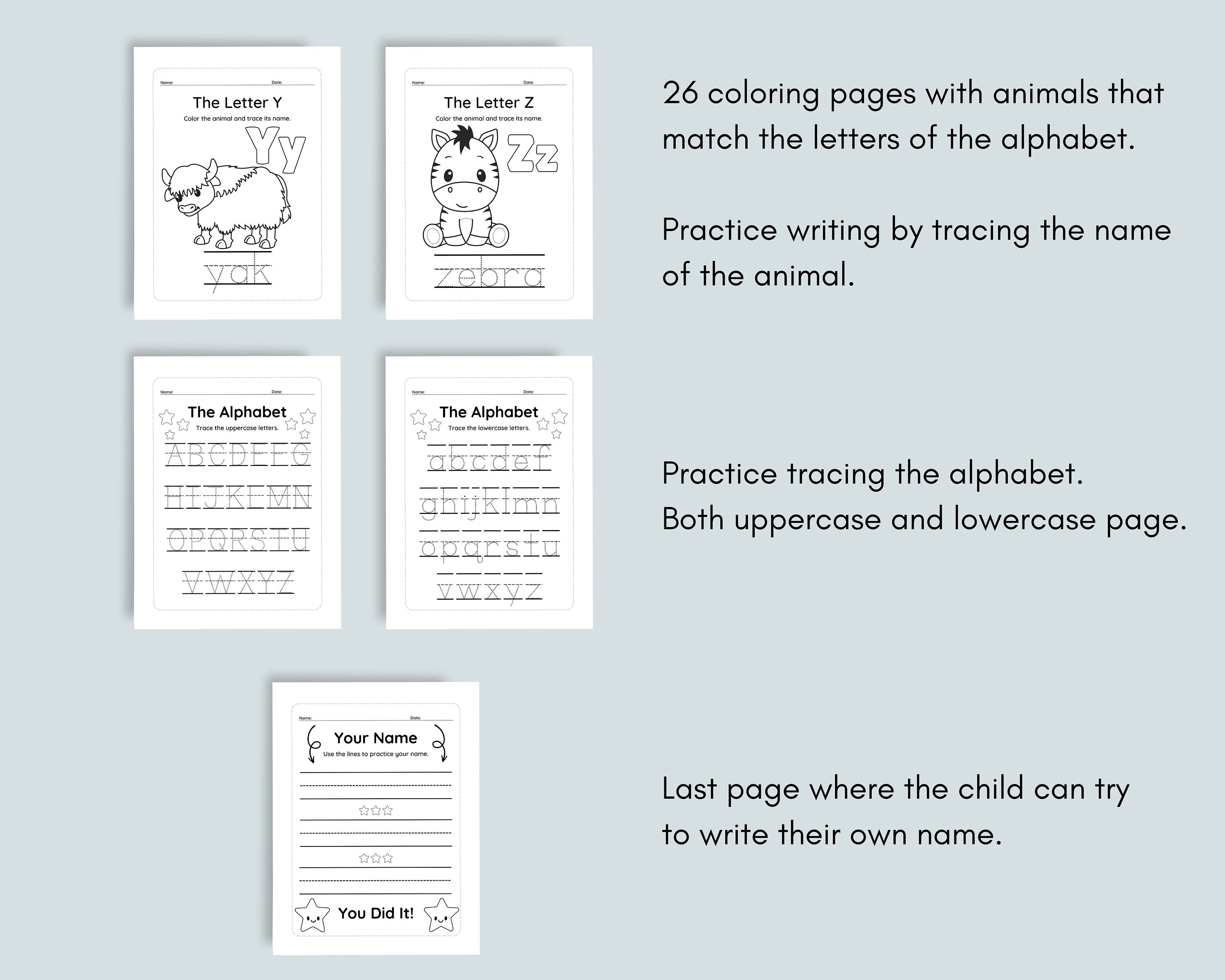Alphabet Tracing and Coloring Pages for Kids: Preschool - Kindergarten ...