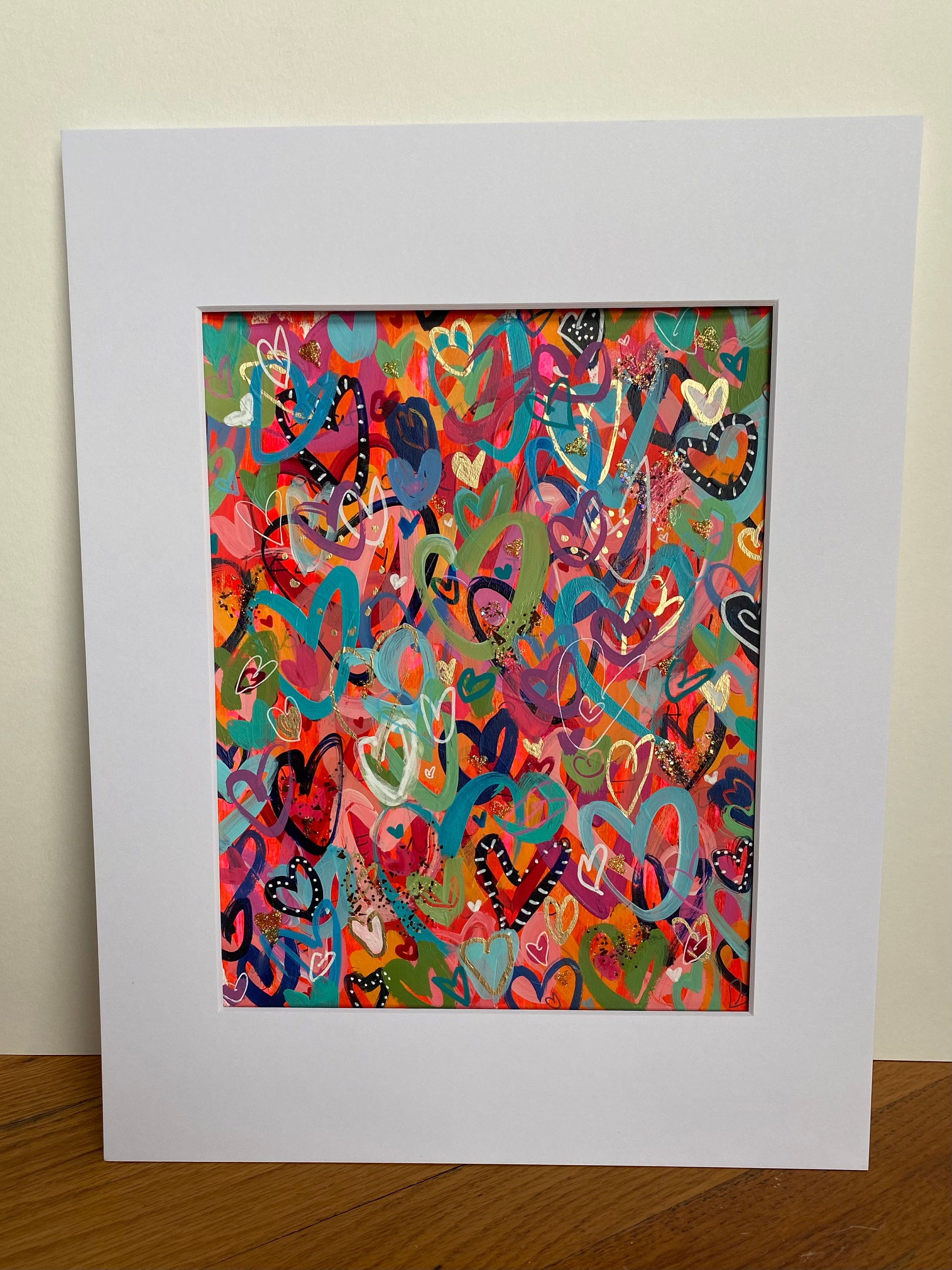 Original Acrylic Heart Art Painting, 8x10 Colorful Graphic Pop Art ...