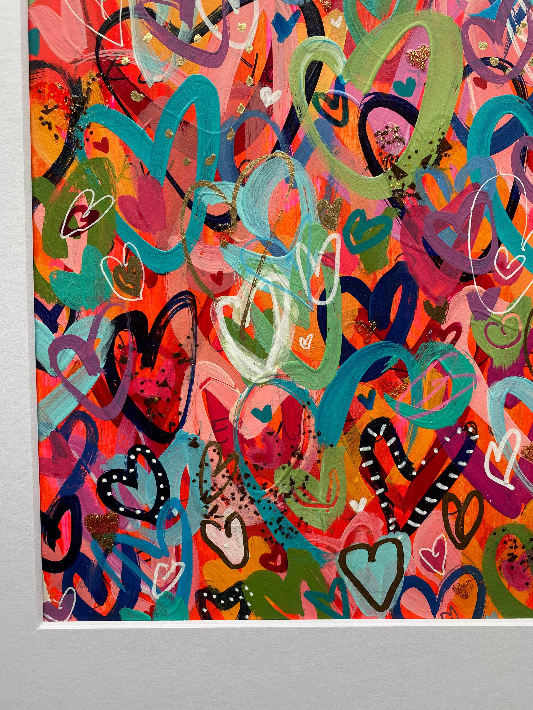 Original Acrylic Heart Art Painting, 8x10 Colorful Graphic Pop Art ...