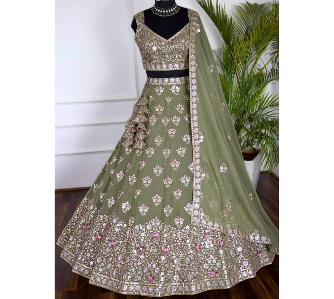Haldi Ceremony Mehendi Green Color Lehenga Choli for Women Party Wear ...