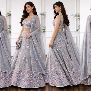 Grey Lehenga Choli: Indian Wedding Party Wear, Sequence Embroidery ...