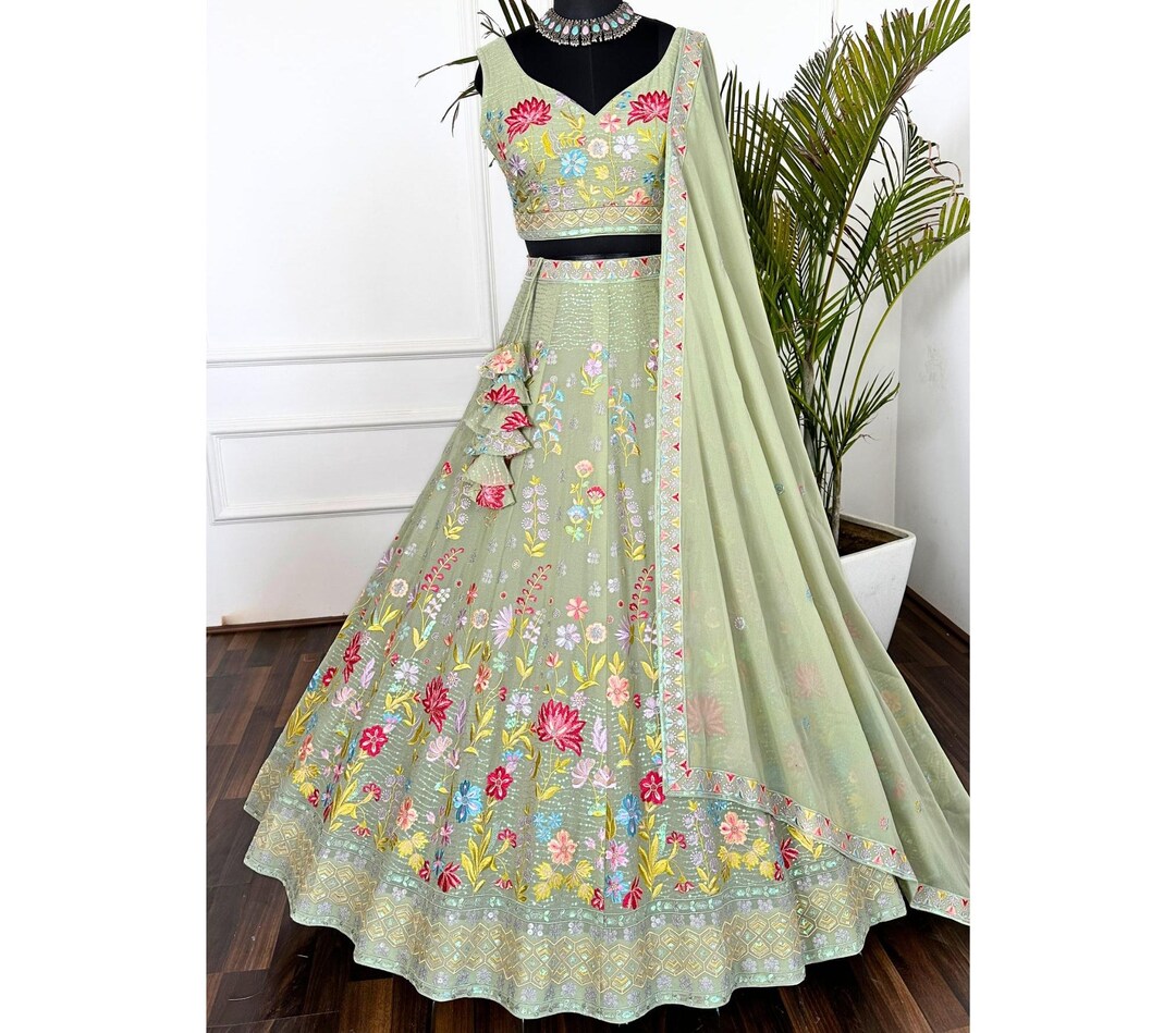Made to Measure Pista Color Designer Lehenga Choli for Women Party Wear ...