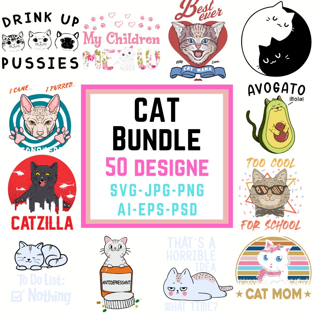 Cute Cat Svg, Cute Cat Clipart , Cats Clipart Bundle, Funny Cats ...