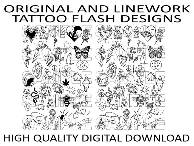 40+ Tattoo Flash Sheet | Stencil Ready Designs | Original Linework ...