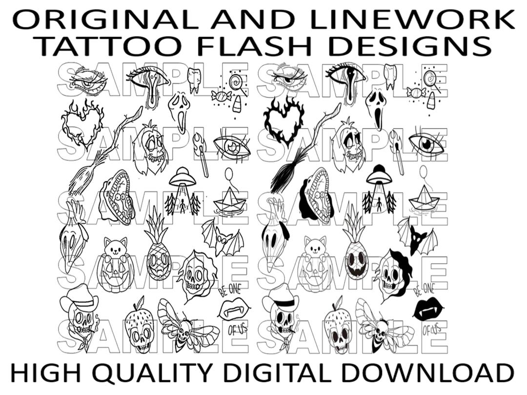 22 Designs Tattoo Flash Sheet | Stencil Ready Designs | Original ...