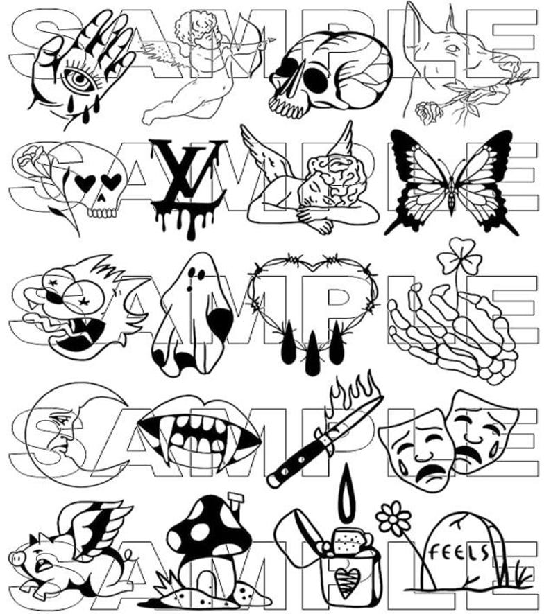 20 Designs Tattoo Flash Sheet | Stencil Ready Designs | Original Linework | Digital Download - Etsy