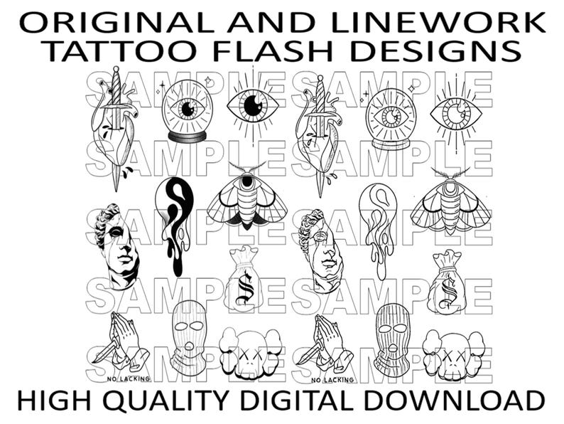 10 Designs Tattoo Flash Sheet | Stencil Ready Designs | Original ...