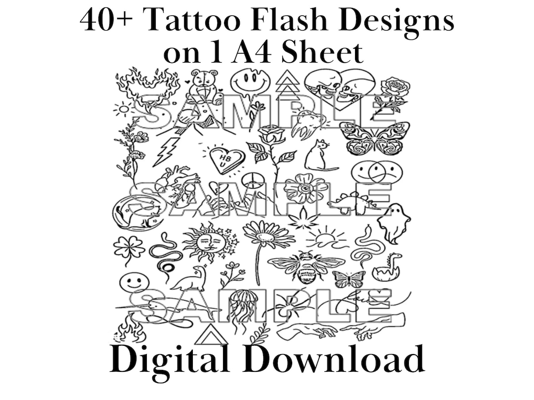 Tattoo Flash Sheet: 40+ Stencil Designs (digital Download) - Etsy