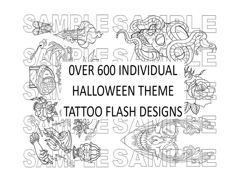 600+ Halloween Horror Tattoo Flash Designs | 28 Sheets | Stencil-ready ...