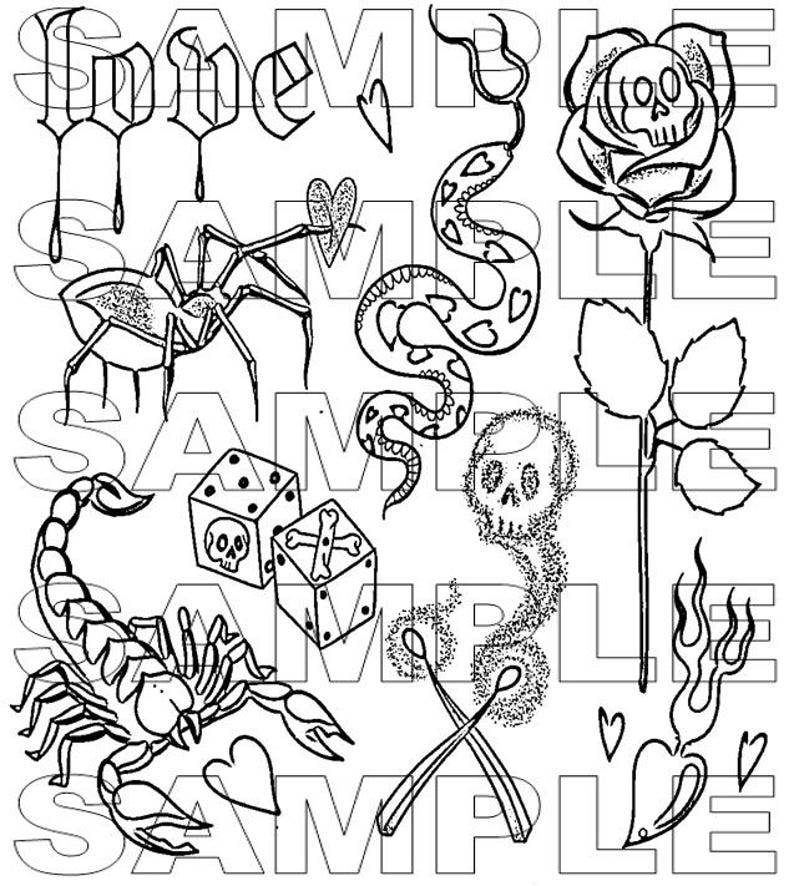 8 Designs Tattoo Flash Sheet | Stencil Ready Designs | Original ...
