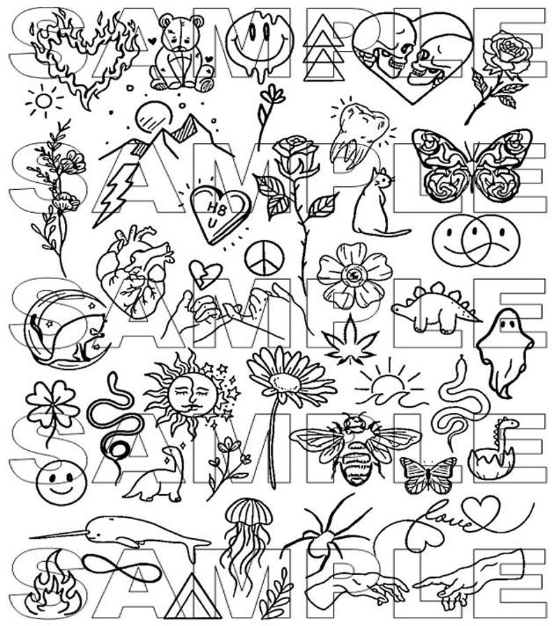 40+ Tattoo Flash Sheet | Stencil Ready Designs | Original Linework ...