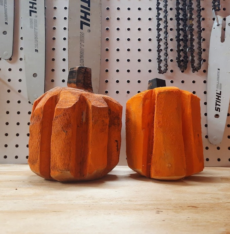 Chainsaw Carved Wooden Pumpkin Rustic Fall Decor Autumn Harvest Table