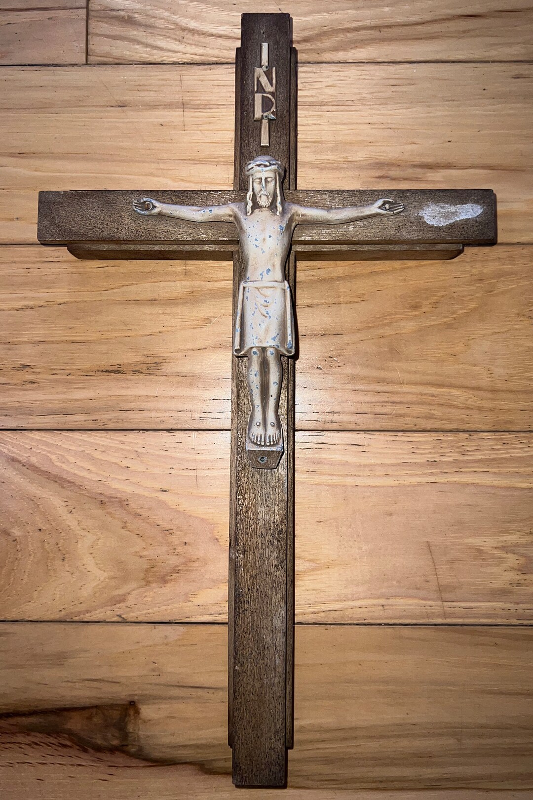 Vintage Last Rights Sick Call Wood & Metal Jesus Crucifix Cross W ...