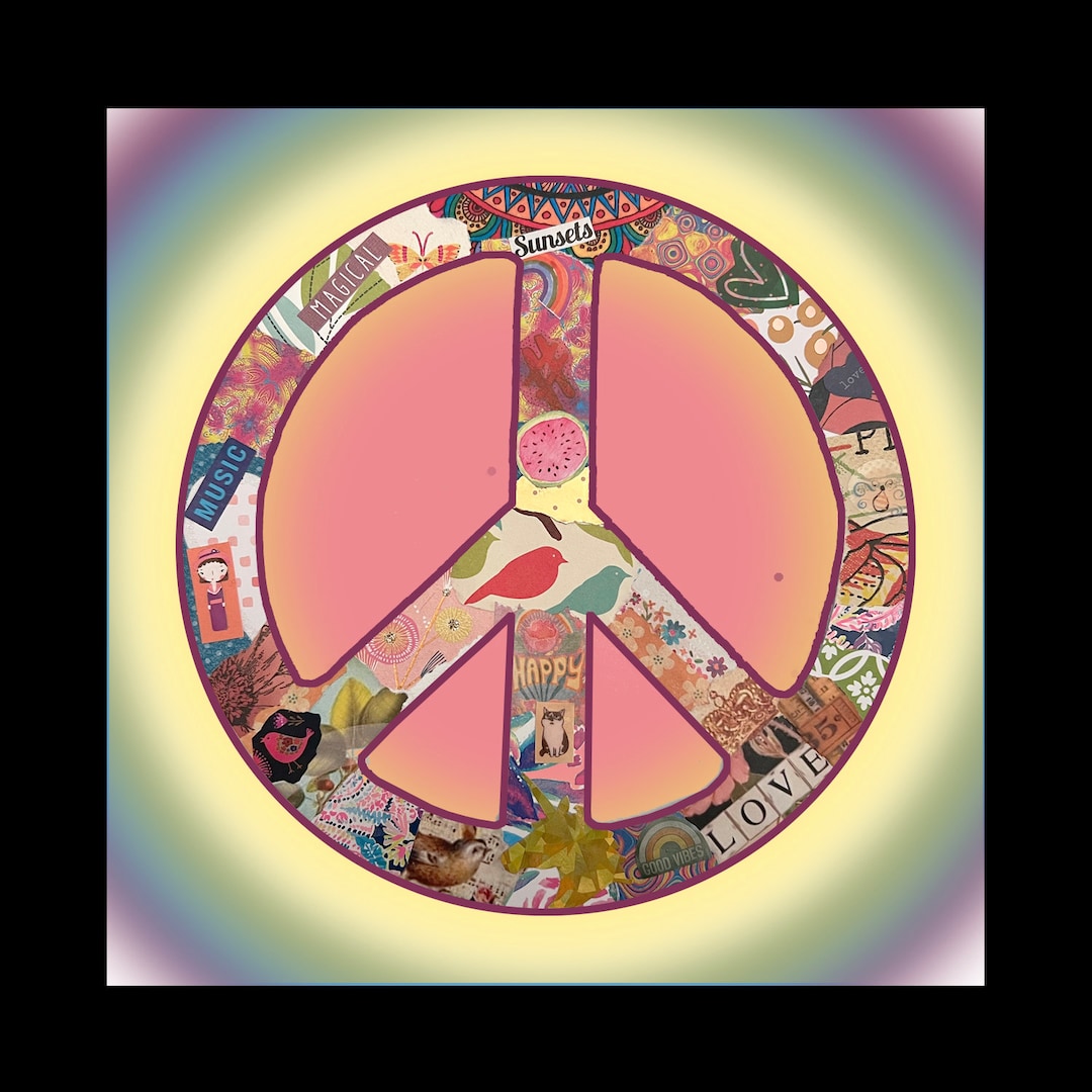 Art Print Rainbow Peace Sign Collage 4x4, 5x5 & 6x6 Handmade Collage ...