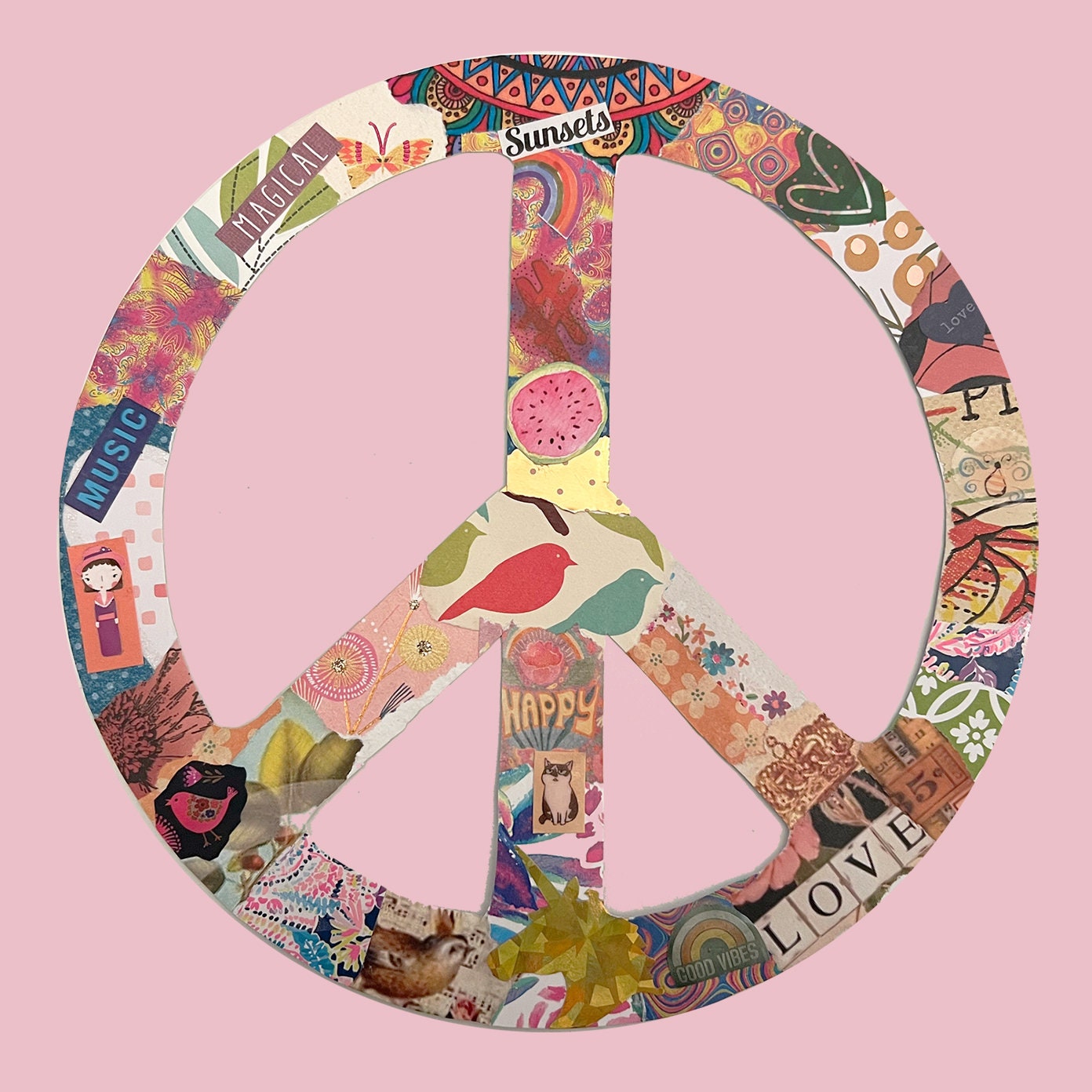Art Print Peace Sign Collage 4x4, 5x5 & 6x6 Handmade Collage Digitized ...