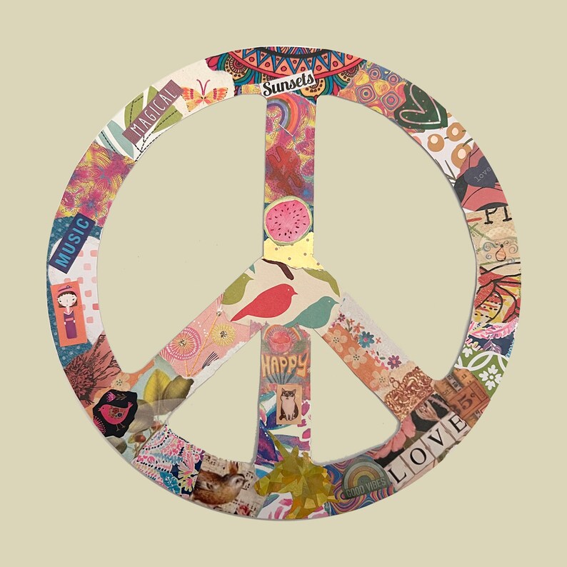 Art Print Peace Sign Collage 4x4, 5x5 & 6x6 Handmade Collage Digitized ...
