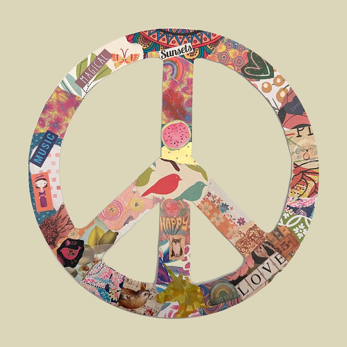 Art Print Peace Sign Collage 4x4, 5x5 & 6x6 Handmade Collage Digitized ...