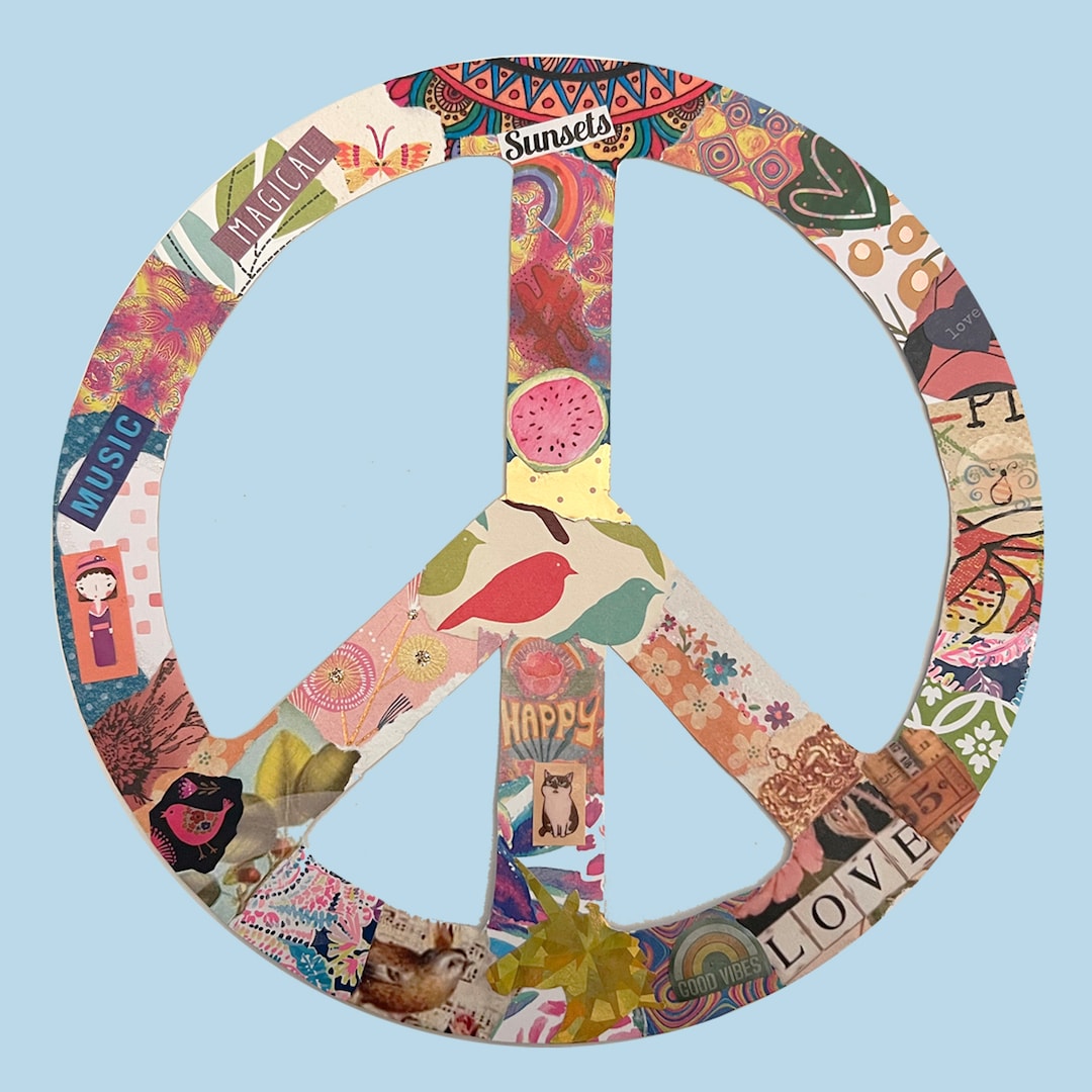Art Print Peace Sign Collage 4x4, 5x5 & 6x6 Handmade Collage Digitized ...