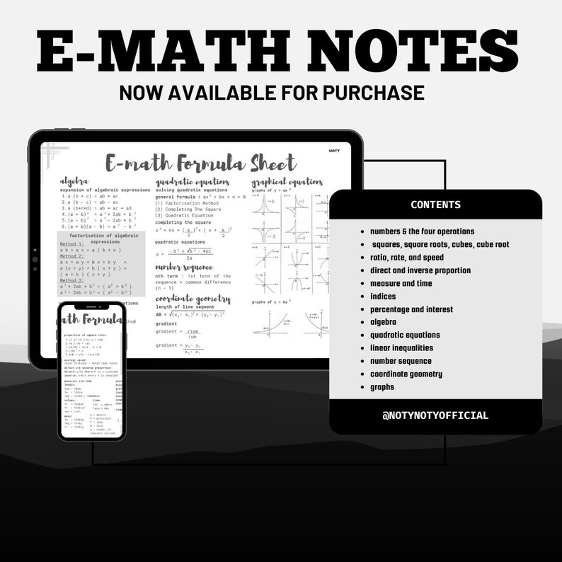 O Level E-math Formula Sheet - Etsy
