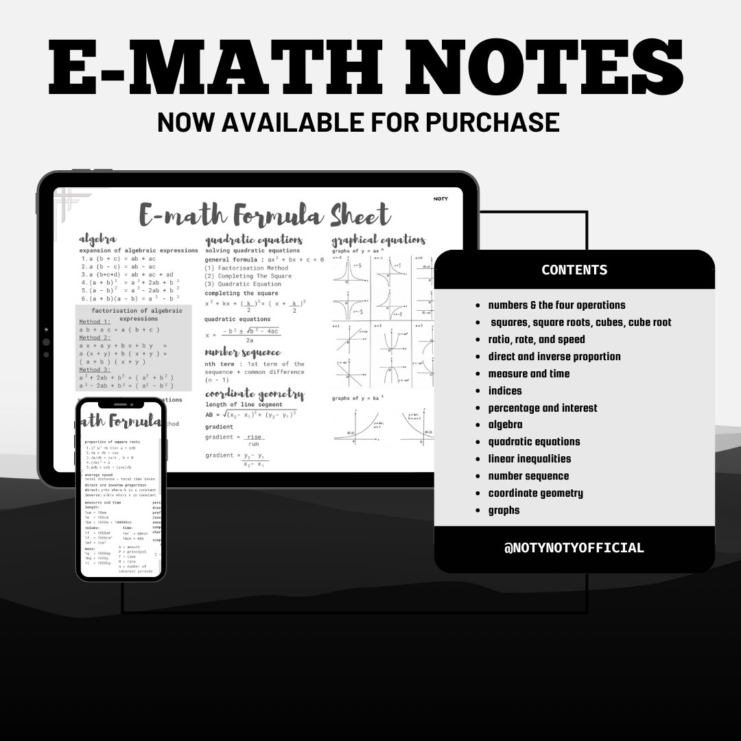 O Level E-math Formula Sheet - Etsy