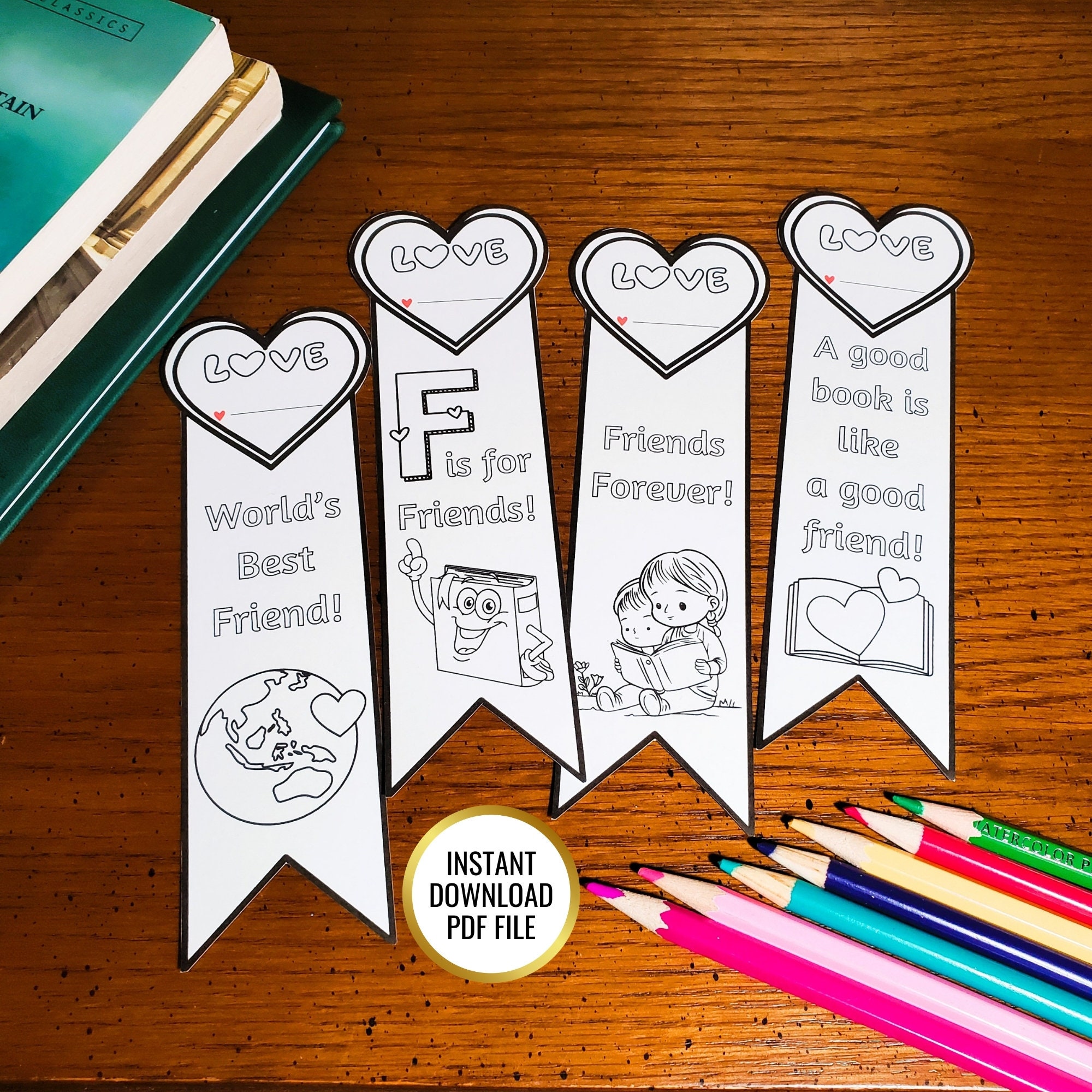 Printable Coloring Bookmarks for Friends, Friendship Gifts and ...