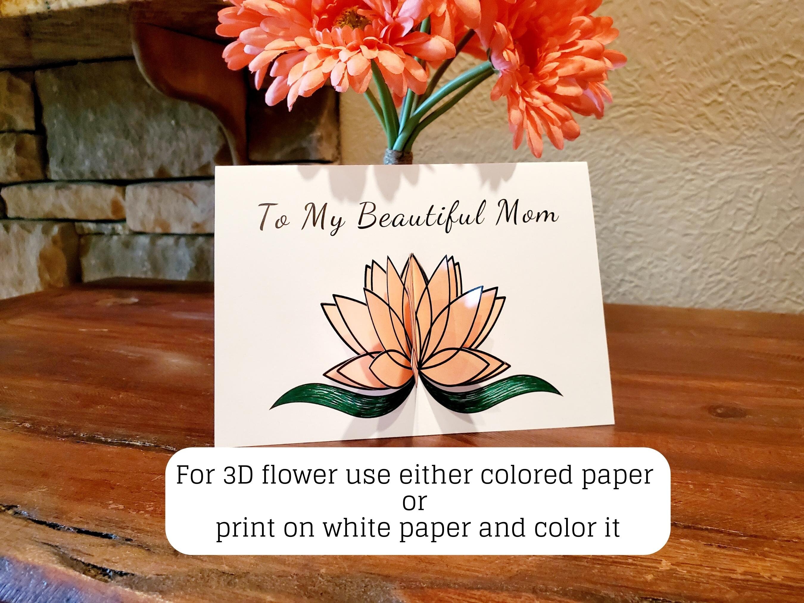 3D Flower Printable Cards for Mom, Digital Download Card Set, Paper ...