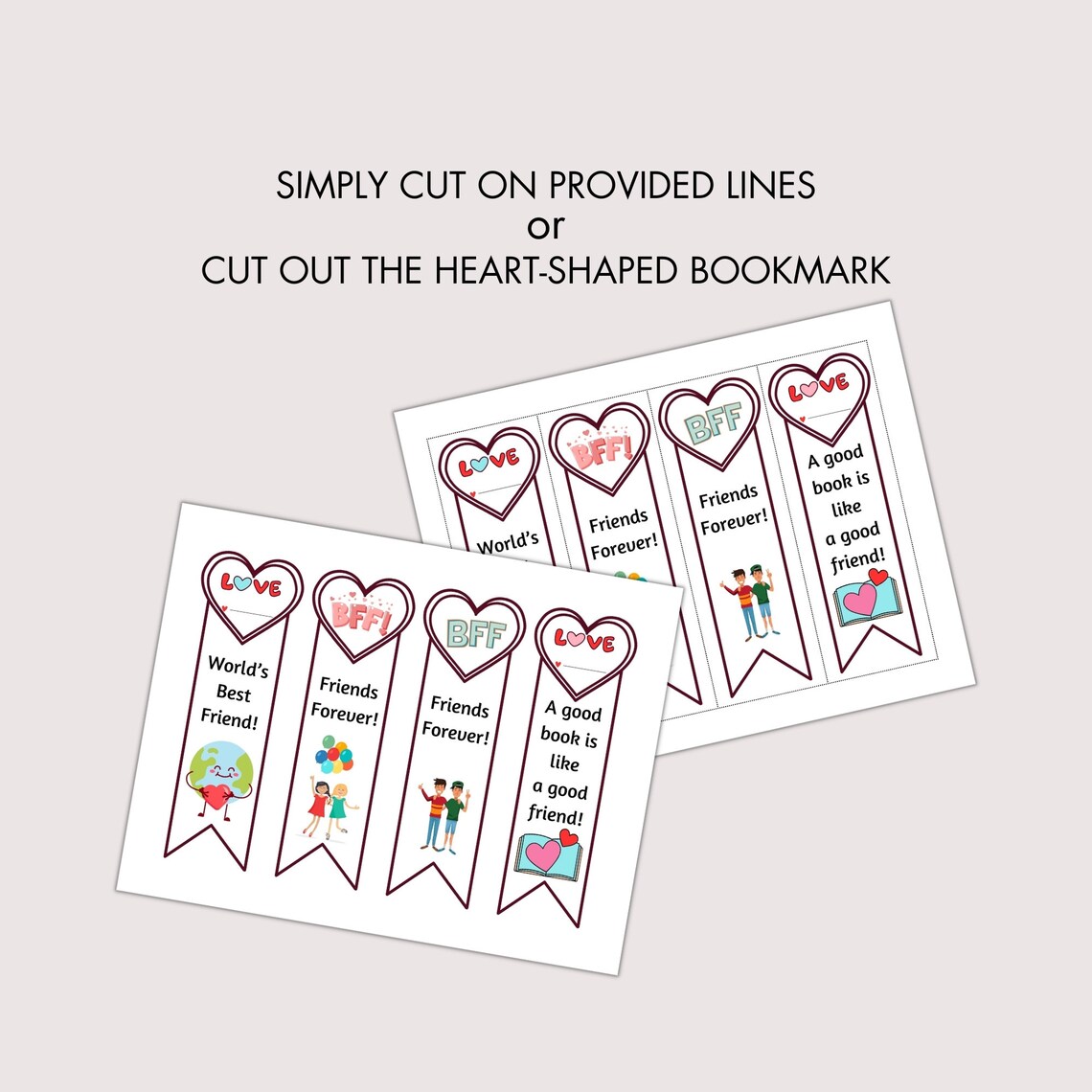 Heart Friendship Bookmarks Ready to Print PDF File, Valentines Day ...