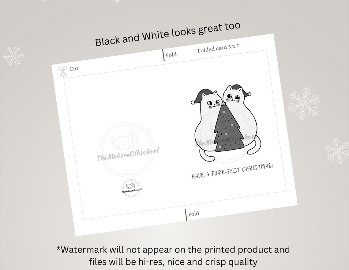 Printable Christmas Card With Envelope, Cute Cats Christmas Card ...