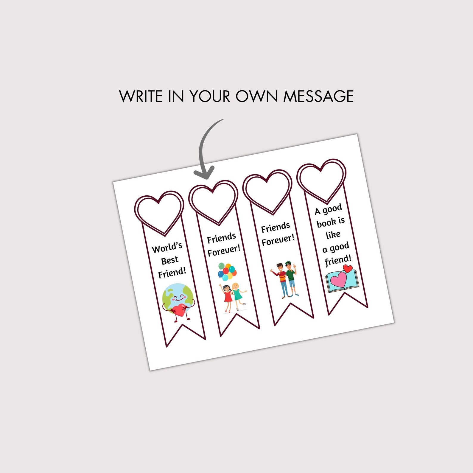 Heart Friendship Bookmarks Ready to Print PDF File, Valentines Day ...