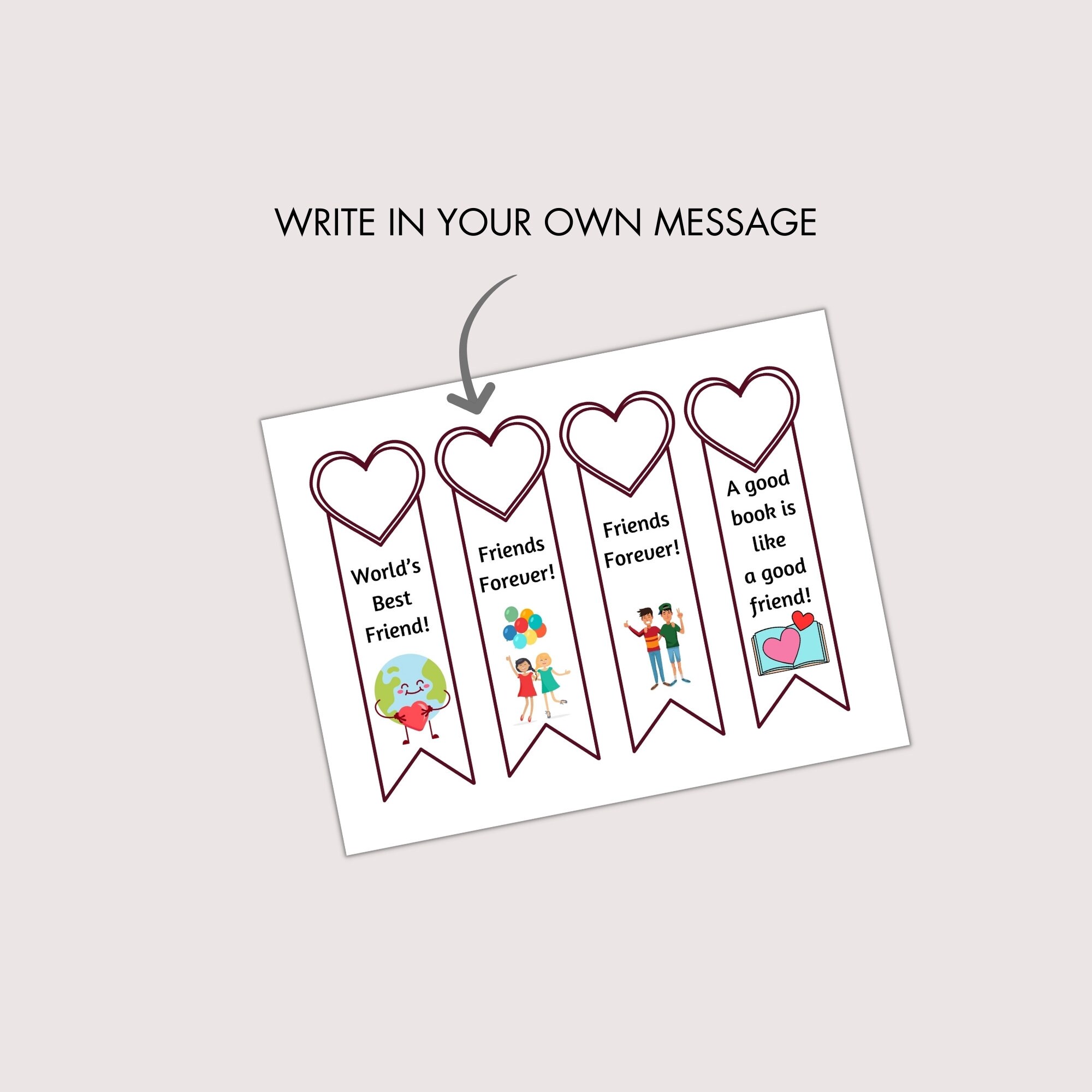 Heart Friendship Bookmarks Ready to Print PDF File, Valentines Day ...