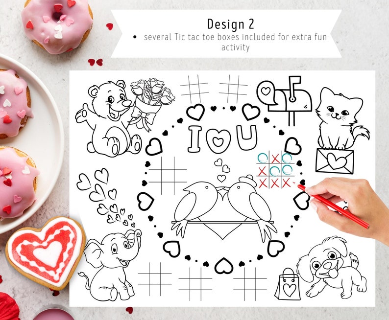 Printable Valentines Day Activity Placemat, Valentines Day Coloring ...