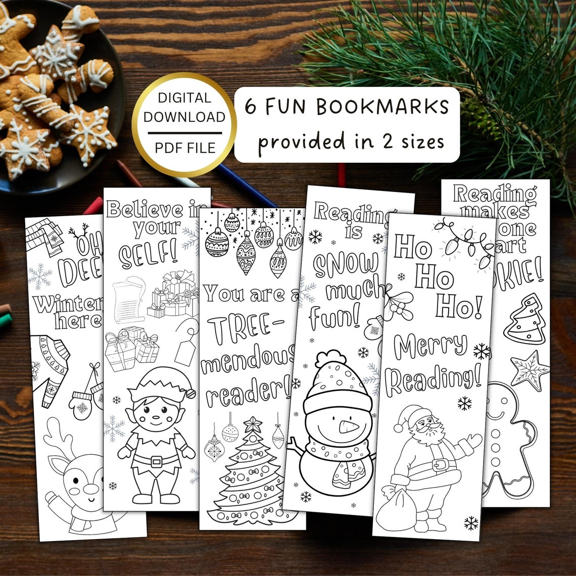 Printable Set of Christmas Bookmarks, Coloring Classroom Activity for ...