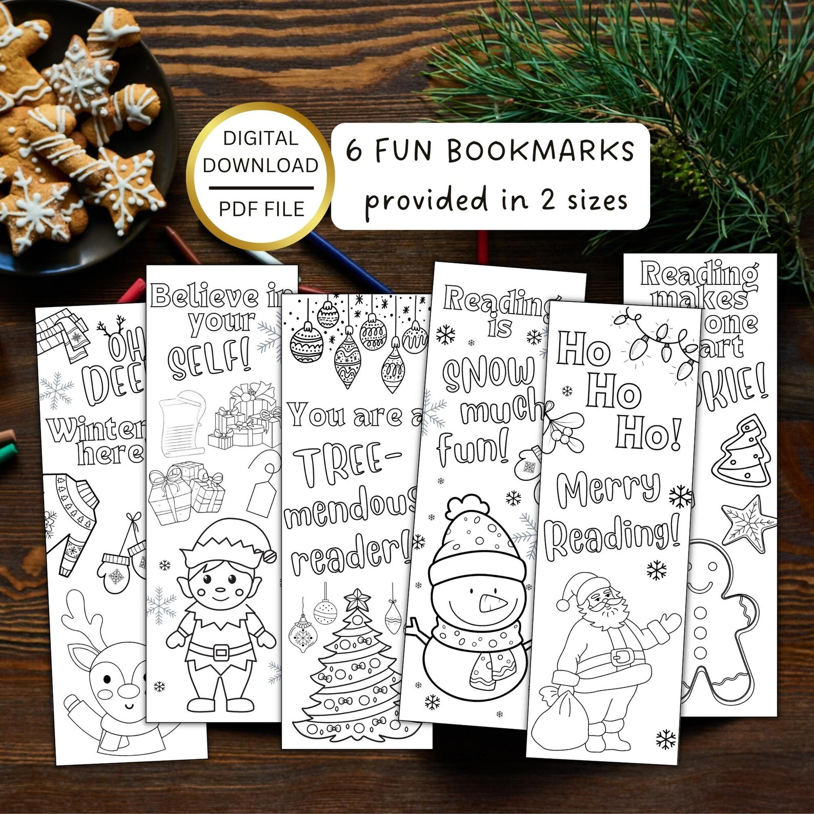 Printable Set of Christmas Bookmarks, Coloring Classroom Activity for ...
