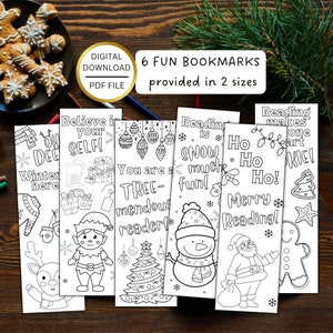 Printable Set of Christmas Bookmarks, Coloring Classroom Activity for ...