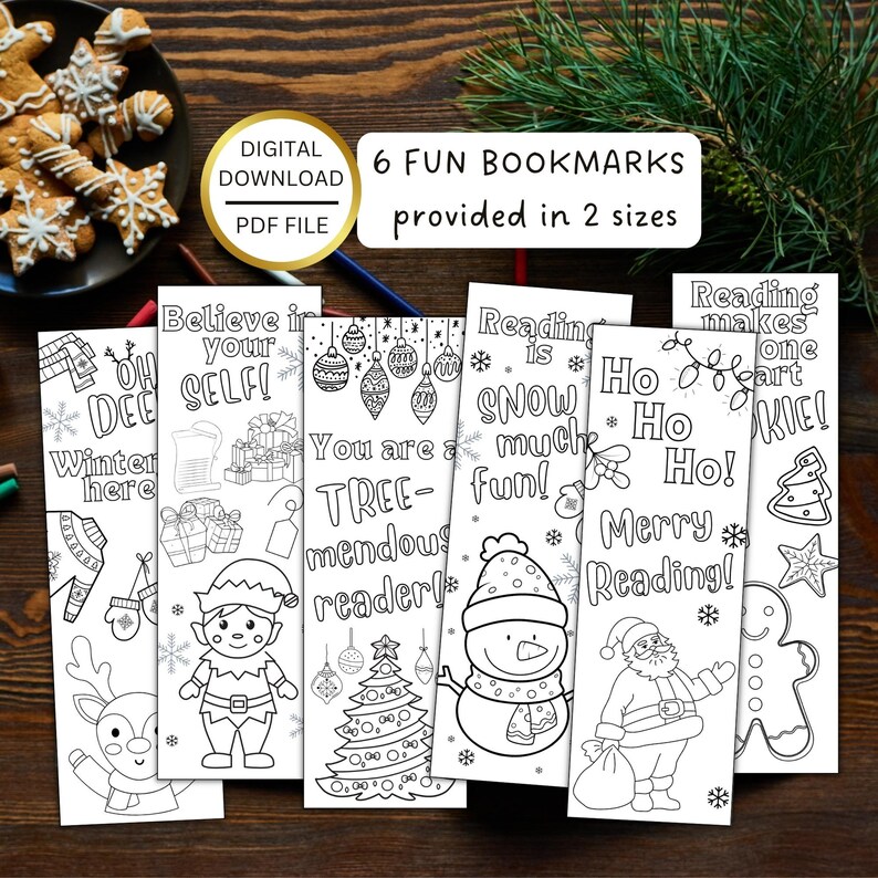 Printable Set of Christmas Bookmarks, Coloring Classroom Activity for ...