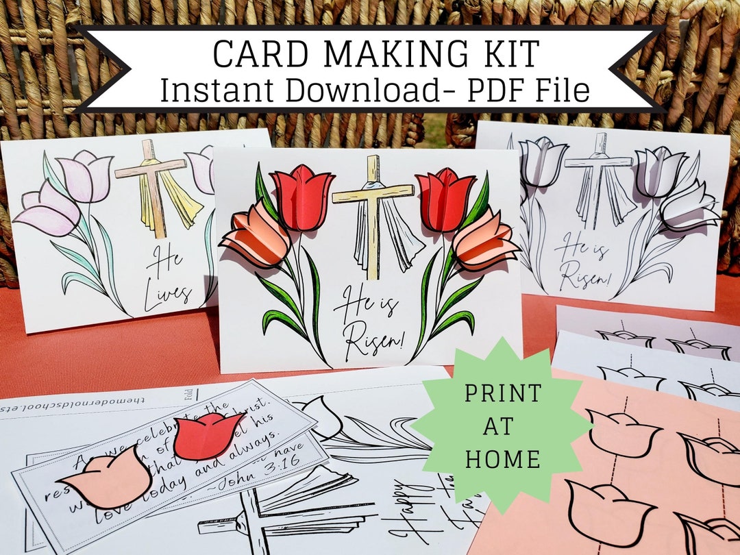 Easter Cross Tulip 3D Popup Cards Kit - DIY Religious Card Making Set ...