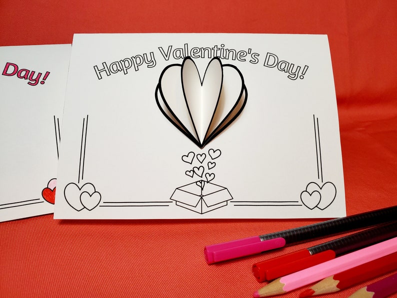 Valentine's Day Card Set 3D Heart, DIY Card Kit Printable, Valentine ...