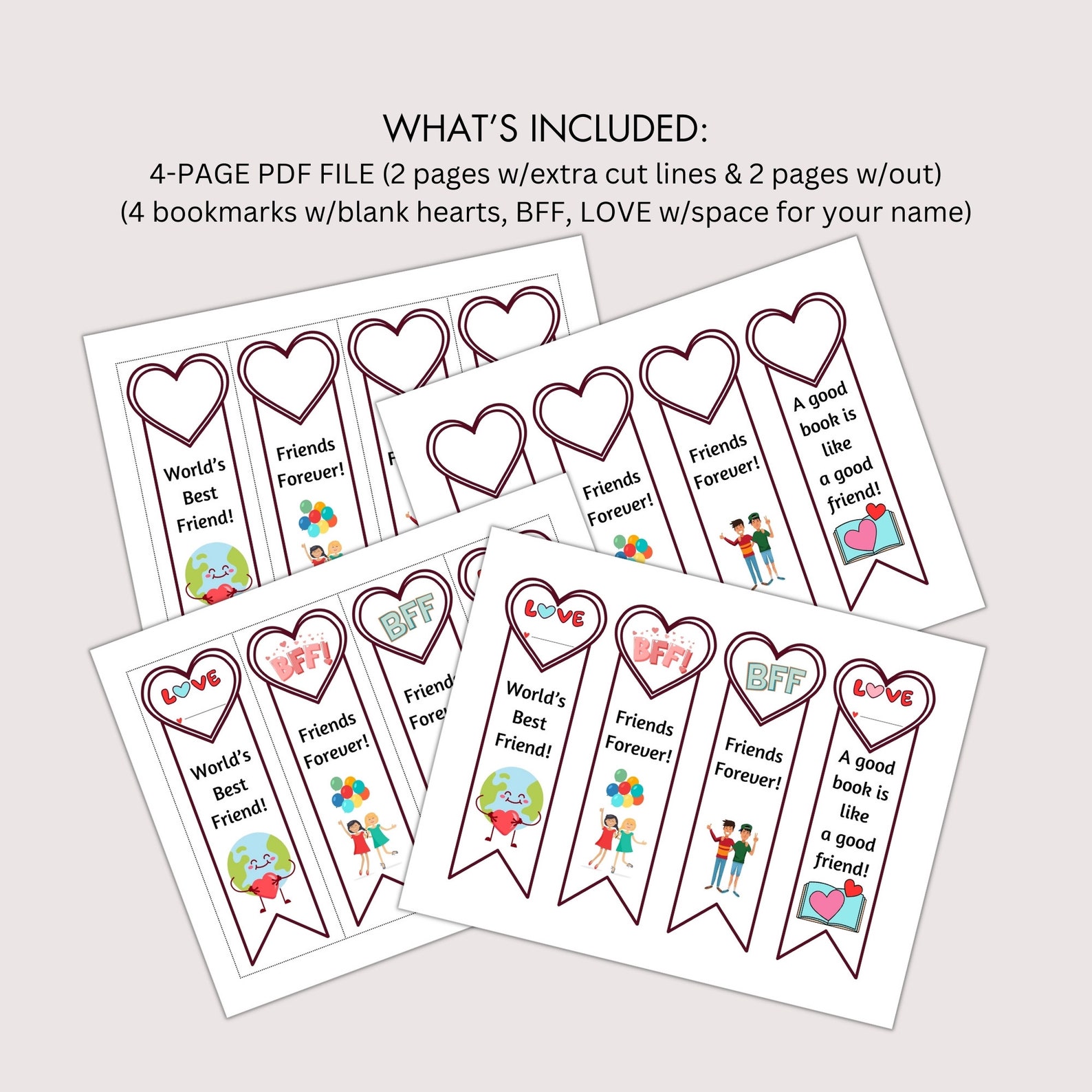 Heart Friendship Bookmarks Ready to Print PDF File, Valentines Day ...