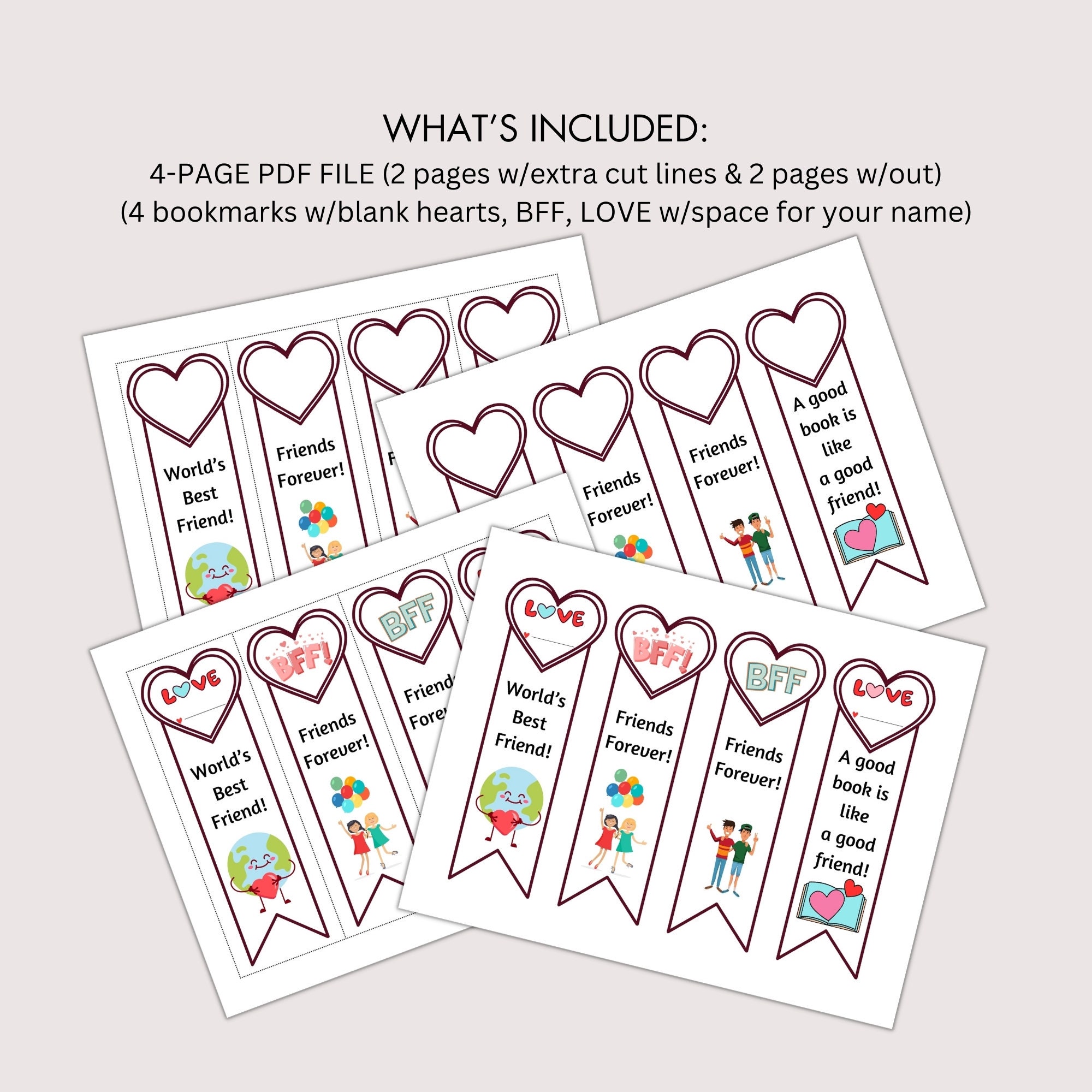 Heart Friendship Bookmarks Ready to Print PDF File, Valentines Day ...