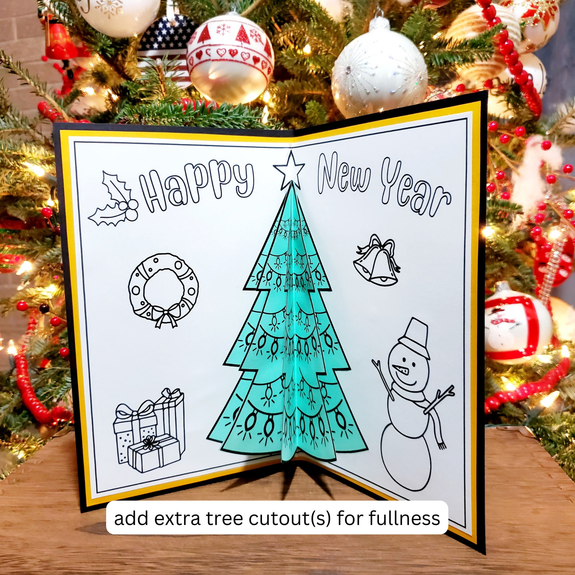Christmas Tree Popup Cards, Printable Coloring Activity for Kids, DIY ...