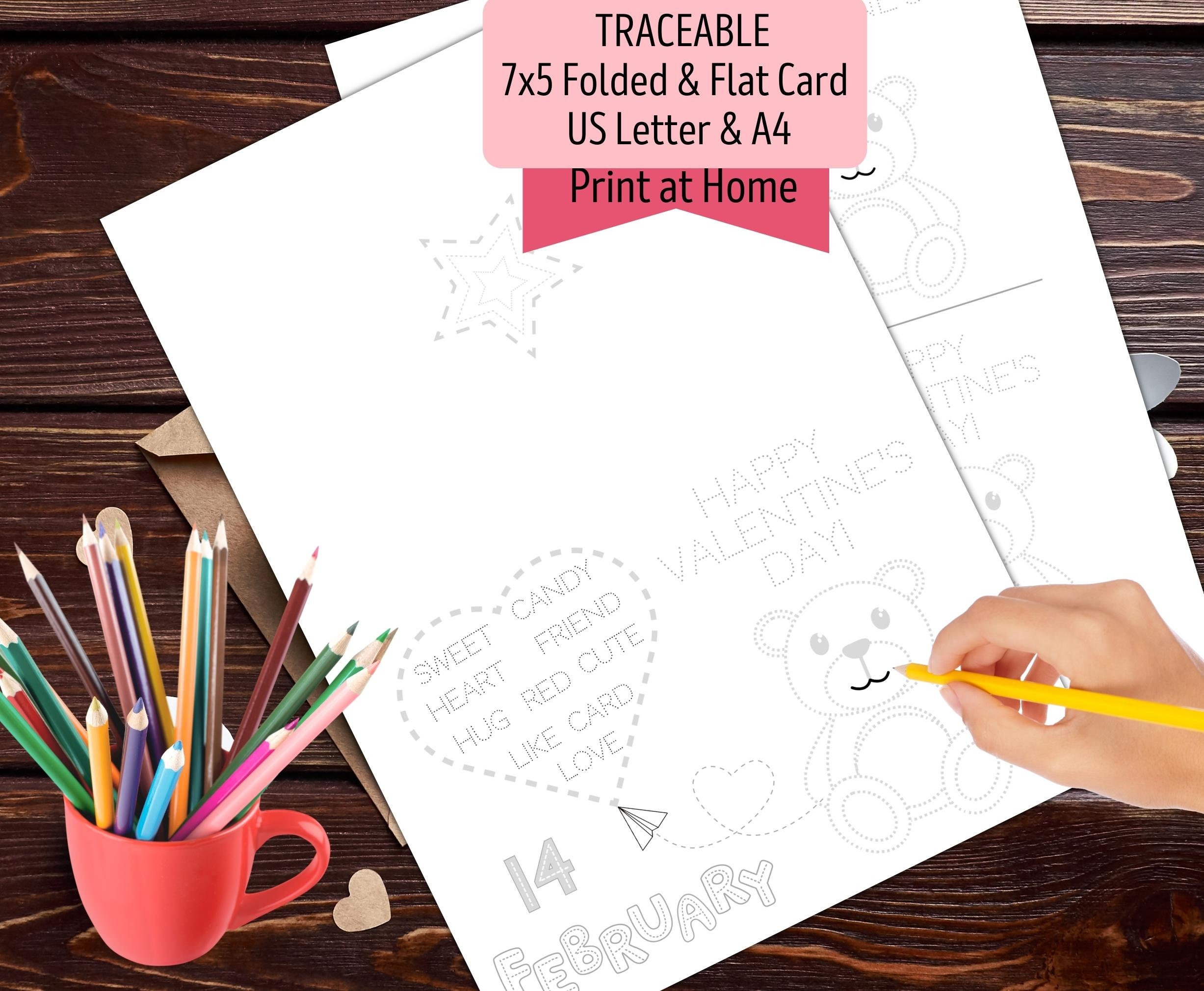 Printable Traceable Coloring Valentine Card for Kids, Happy Valentine's ...