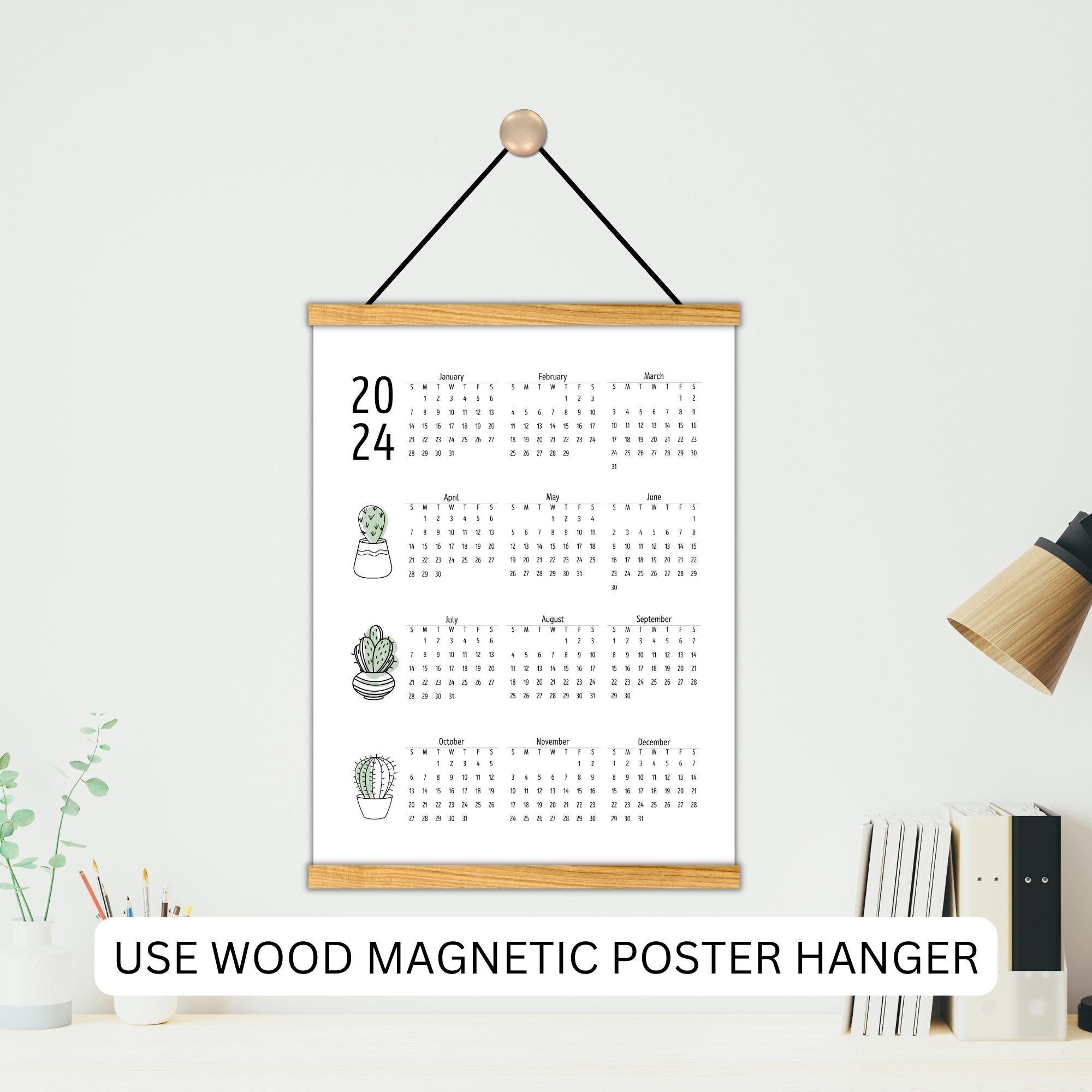 2023 & 2024 Yearly Calendar Printable, Cactus Plants Minimalist ...