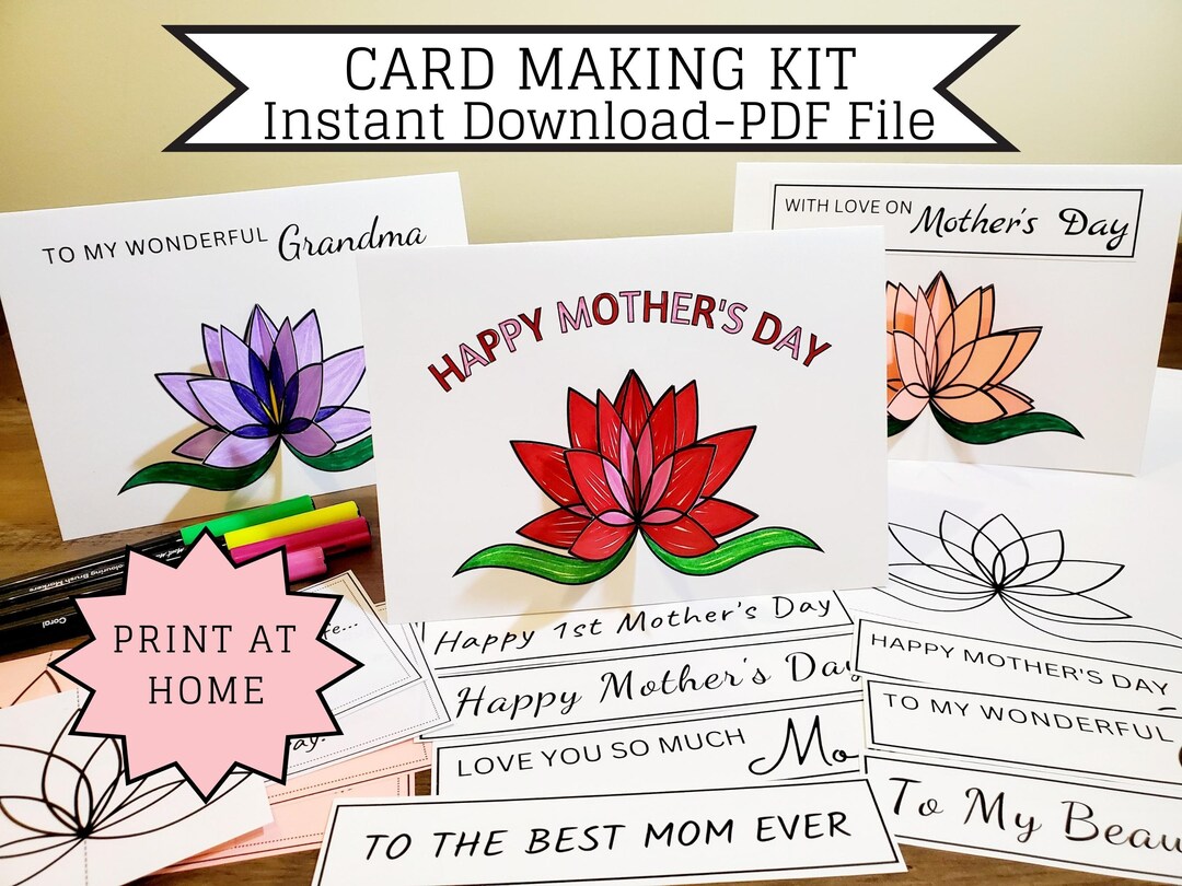 3D Flower Printable Cards for Mom, Digital Download Card Set, Paper ...