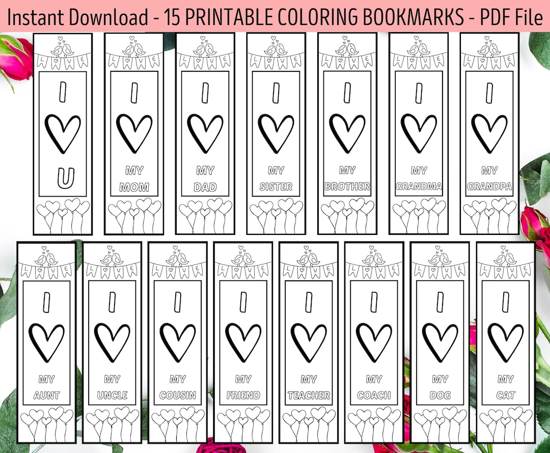 Printable Coloring Bookmarks I Love You Set, Valentine's Day Bookmarks ...