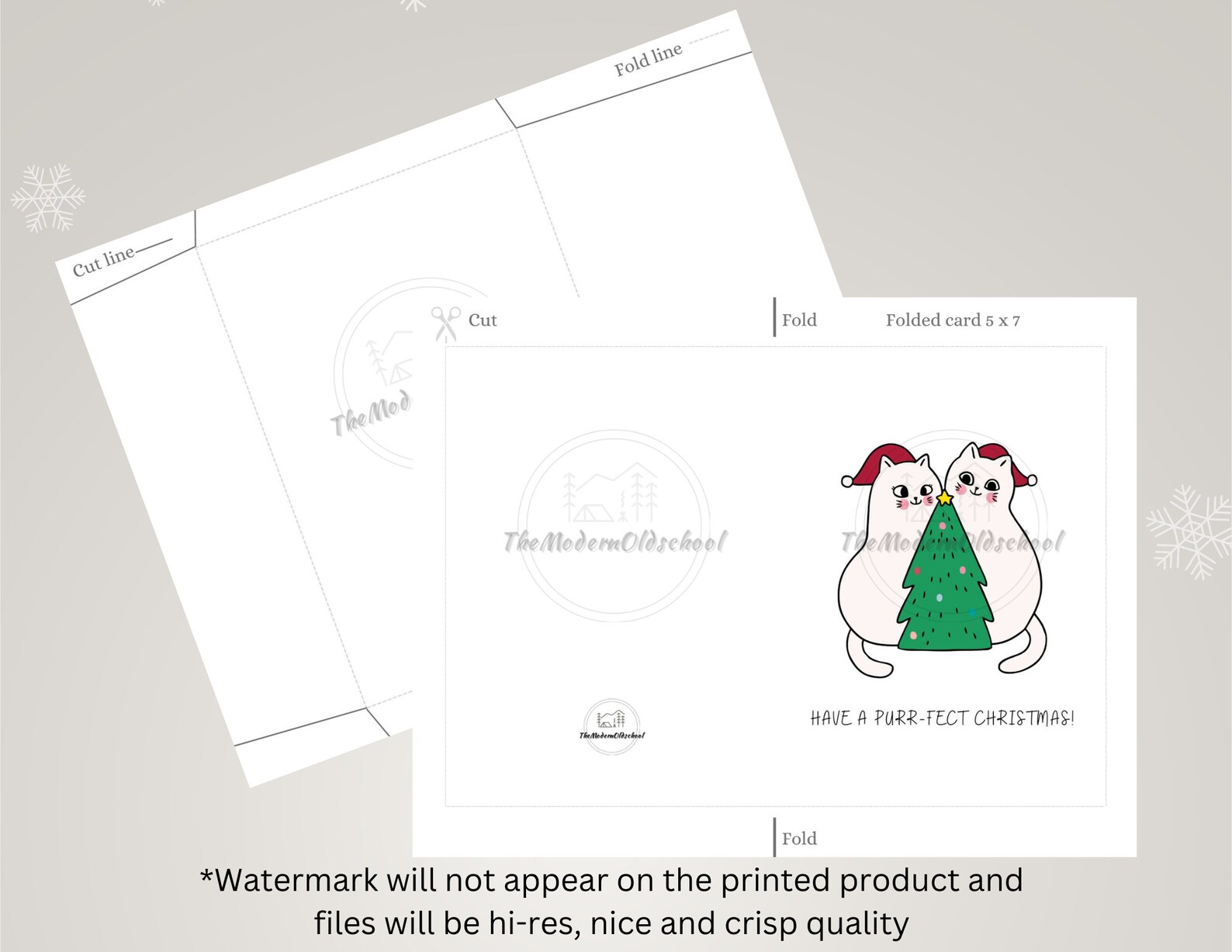 Printable Christmas Card With Envelope, Cute Cats Christmas Card ...