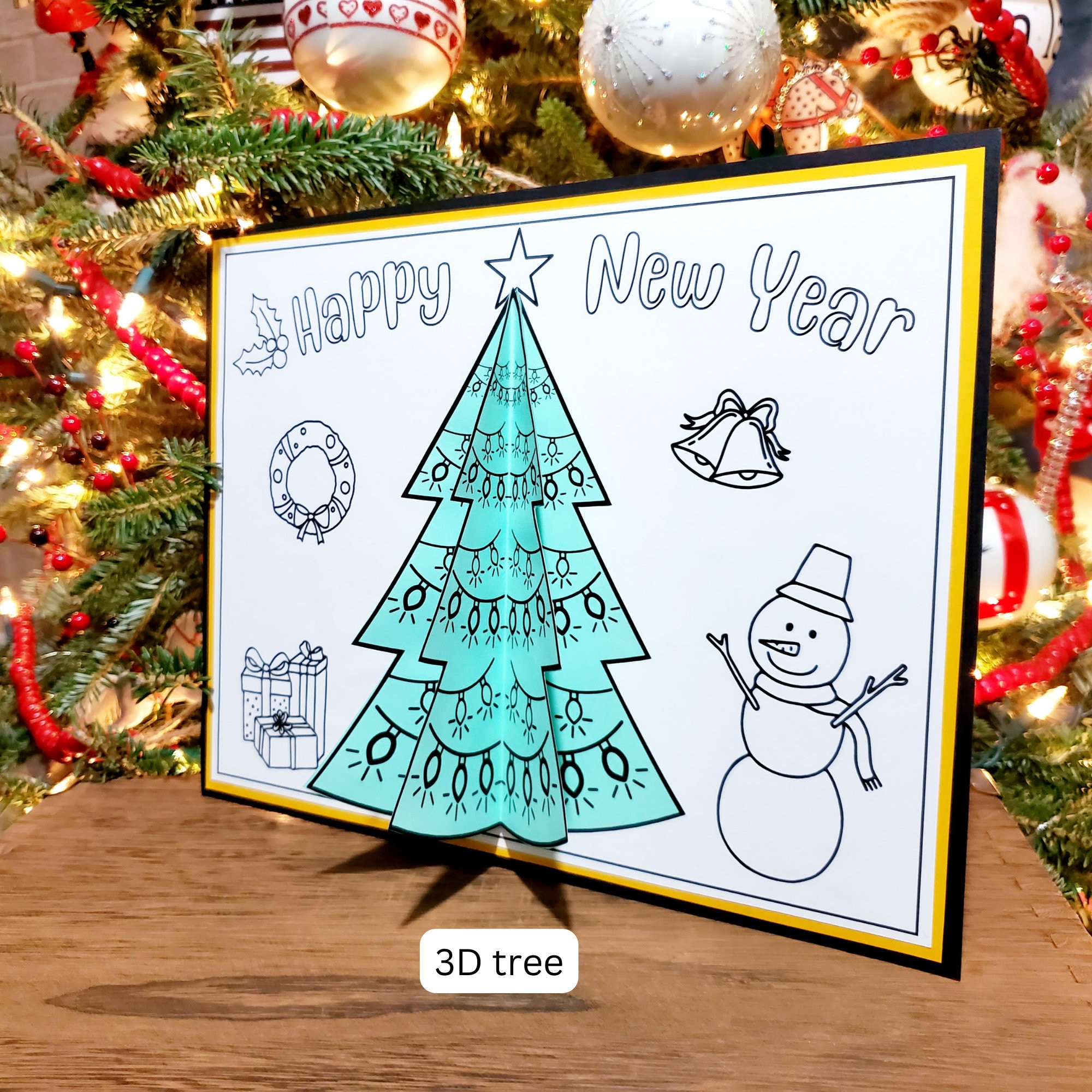 Christmas Tree Popup Cards, Printable Coloring Activity for Kids, DIY ...