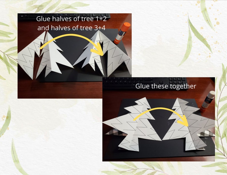 Printable Black and White Christmas Trees, 3D Christmas Tree Templates ...